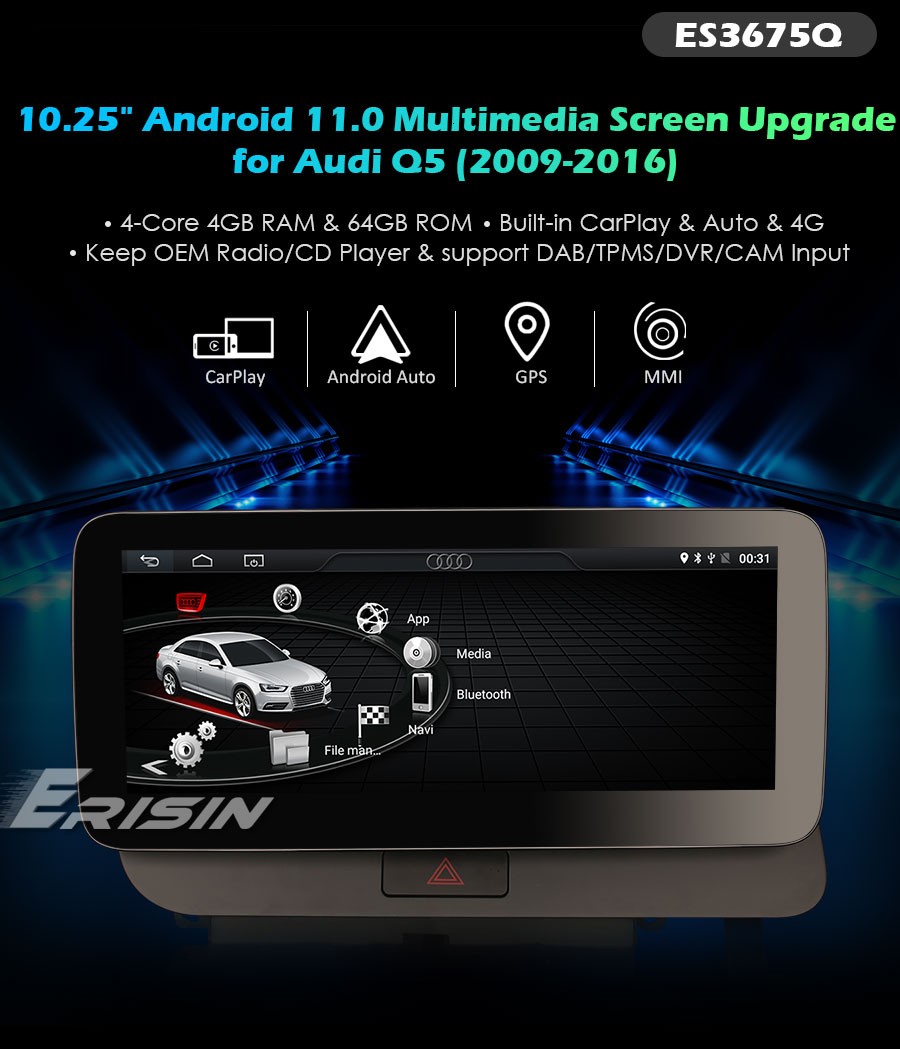 Erisin ES3675Q 10.25 Wireless Carplay Android 11 Car Stereo GPS SatNav ...
