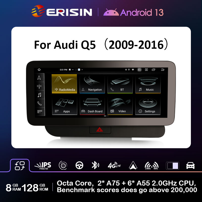 Erisin ES4675QL 12.3" IPS Android 13.0 Car Screen Stereo For Audi Q5 (2009-2016) GPS DSP Carplay ...