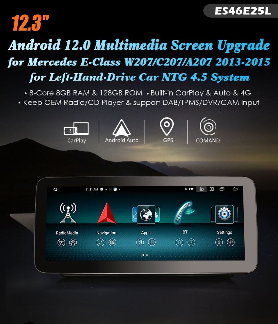 Erisin ES46E25L Android 12.0 Car Multimedia Screen For Benz E-Class W207 C207 A207 2013-2015 ...