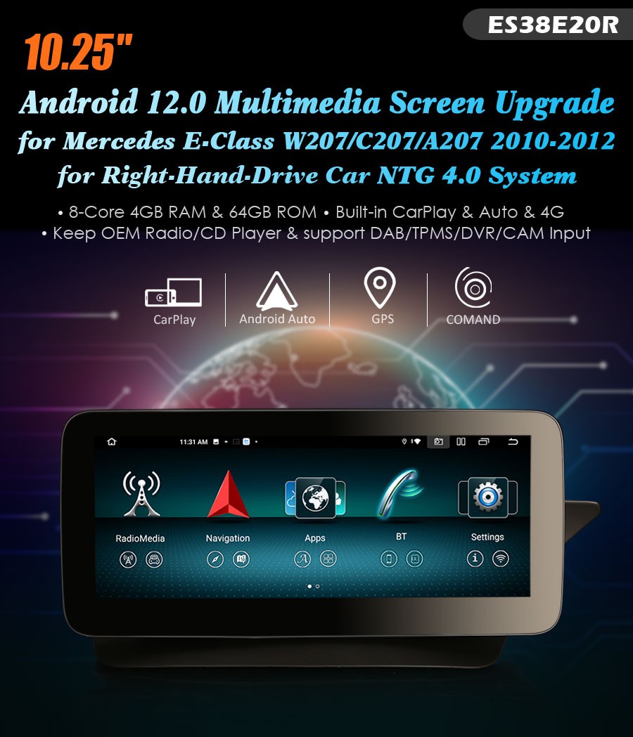 ES38E20R Right-Hand-Drive Android 12 CarPlay For Mercedes Benz E-Class ...