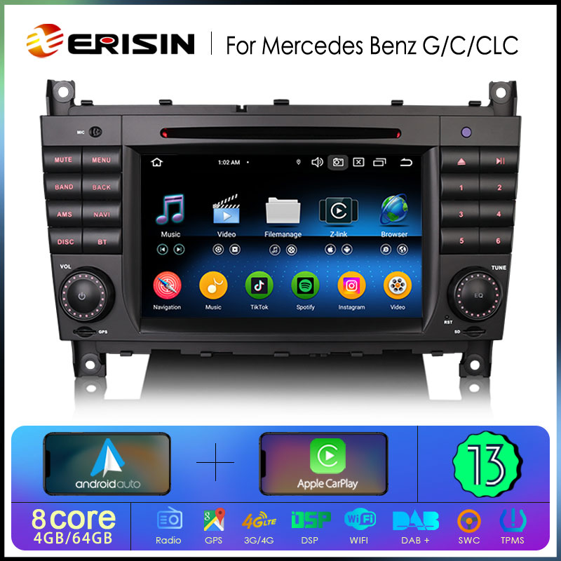 Erisin ES6769C Android 13.0 Car DVD Stereo For Mercedes Benz CLC Class ...