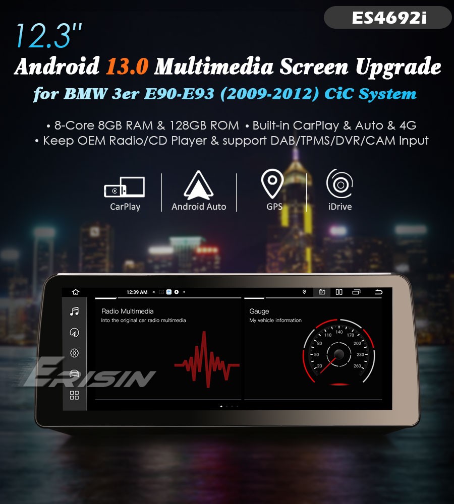 Erisin ES4692i 12.3" 128G Android 12 Car Stereo GPS For BMW 3 Series E90 E91 E92 E93 CarPlay ...